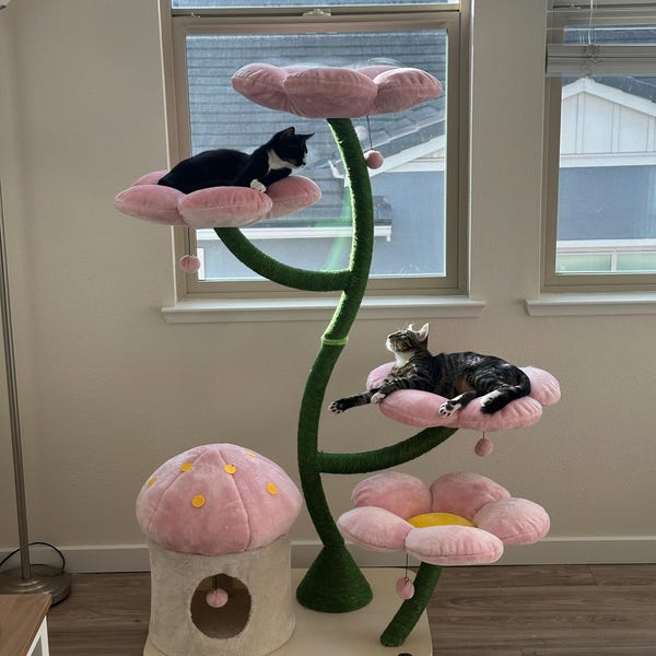 EDEN Wood Floral Cat Tree Tower, Wooden Cat Tower, Modern Cat Climbing ...