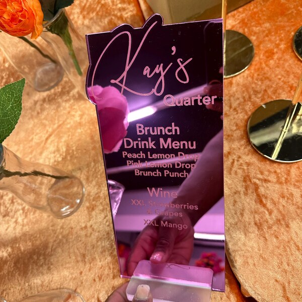 Standing Luxury Wedding Menu, Table Mirror Acrylic Engraved Menus With ...