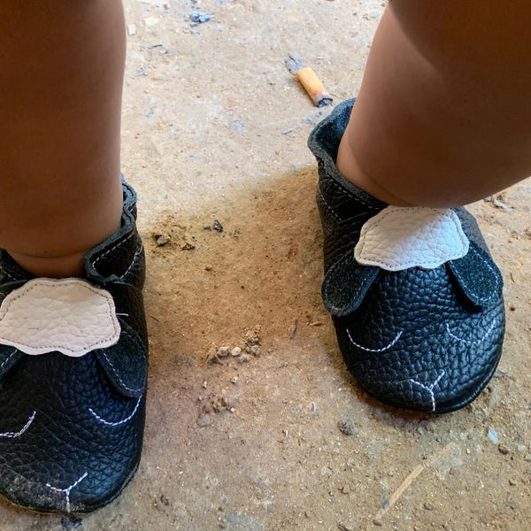 Yellow Soft Sole Leather Baby Shoes / Infant Handmade Perforated ...