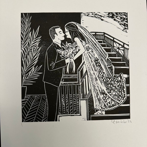 Linocut Custom Wedding Portrait Lino Custom Couple Portrait First ...