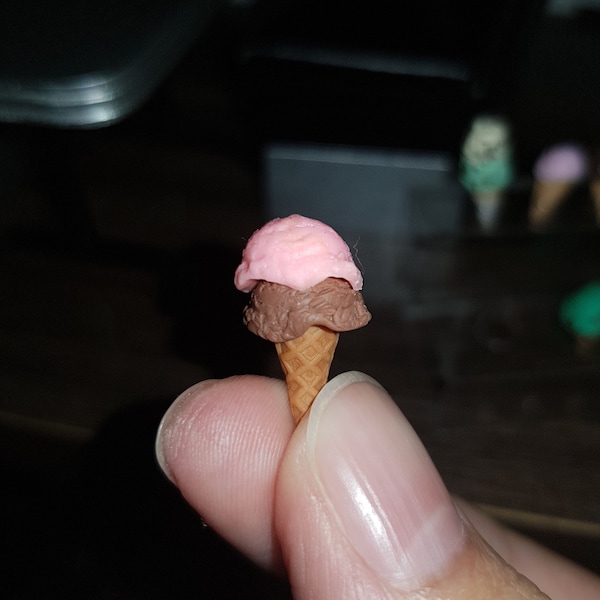 Miniature Ice Cream Cone; 1:12 Scale Ice Cream; Strawberry, Chocolate ...