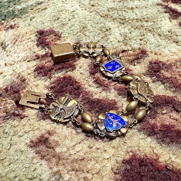 Vintage CORO Heraldic Brooch Coat of Arms Crown Rhinestone Crystal Blue ...