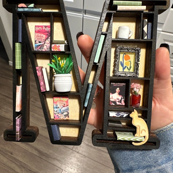 Miniature Bookshelf and Books, Letter Bookish Gifts for Book Lover ...