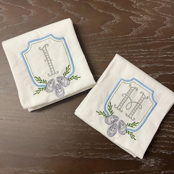 Mary Ross Antique Double Two Letter Monogram Bean Stitch Raggy Applique ...