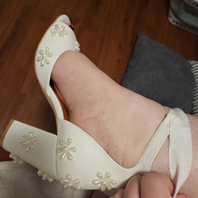 Pearl Flower Bridal Shoes, Pearl Wedding Shoes With Ribbon Ties, Pearl ...