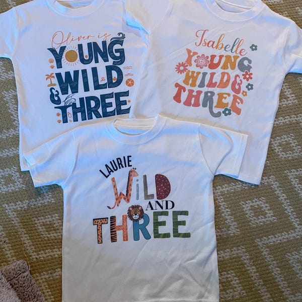 Young Wild and Three Birthday Shirt Safari Birthday Shirt Boys 3rd Birthday Shirt Kids Third ...