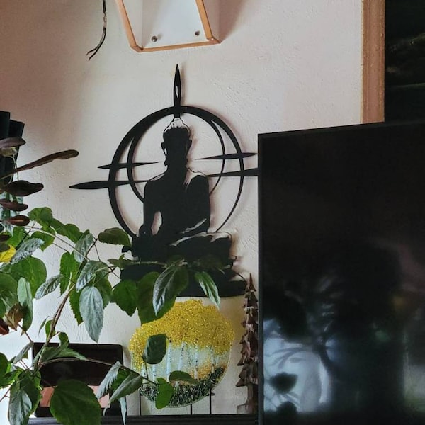 Buddha Metal Wall Sign, Hindu Wall Art, Yoga Studio Decor, Meditation ...