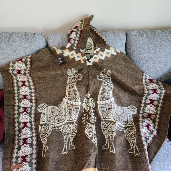 Unisex Alpaca Wool Poncho. khaki Alpaca One Size. Exclusively ...