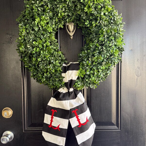 Monogram Floral Chinoiserie Wreath Sash for Front Door, Personalized ...