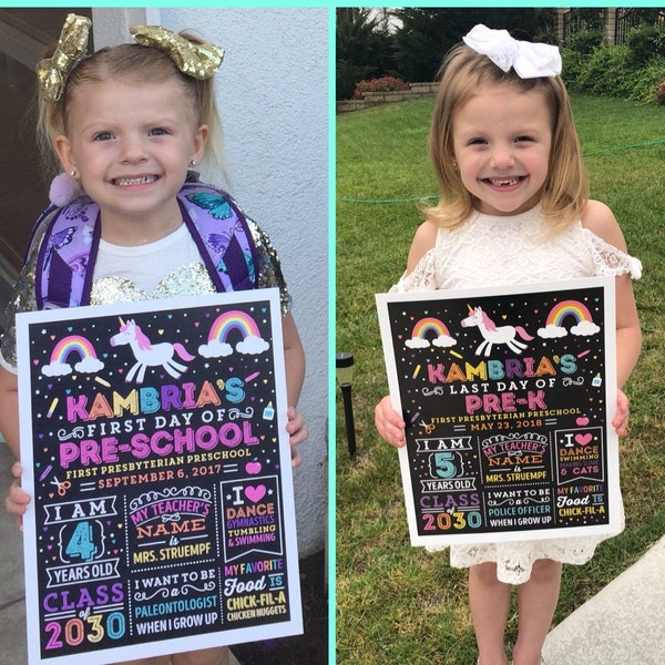 Unicorn First Day of School Sign 1st Day of School Chalkboard Sign Back ...