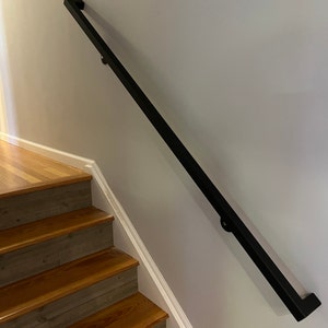 Round, Modern Wrought Iron Handrail, End Wall Mount Steel Hand Rail ...