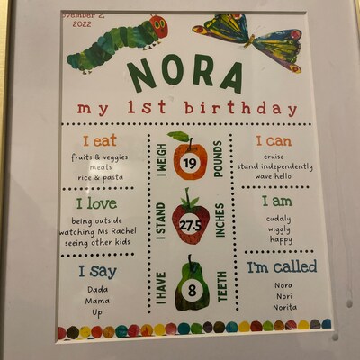 Very Hungry Caterpillar First Birthday Milestone Sign Milestone Poster ...