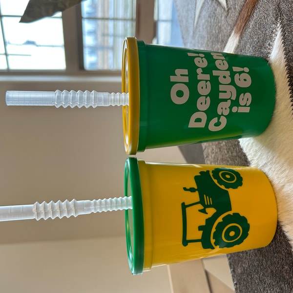 Tractor Party Cups, Farm Birthday Decorations - Reusable 16oz Stadium ...
