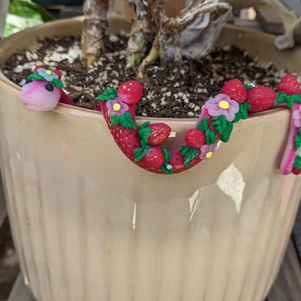 Flower Pot Snake Buddy, Blueberry Hand-crafted Clay Sculpture, Cute ...