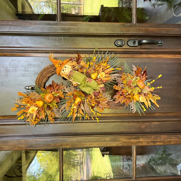 Big Double Door Scarecrow Thanksgiving Wreath Thankful Wreath for Front ...