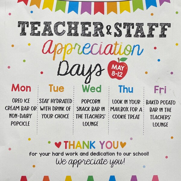 Editable Teacher Appreciation Week Itinerary Poster Teachers Staff ...