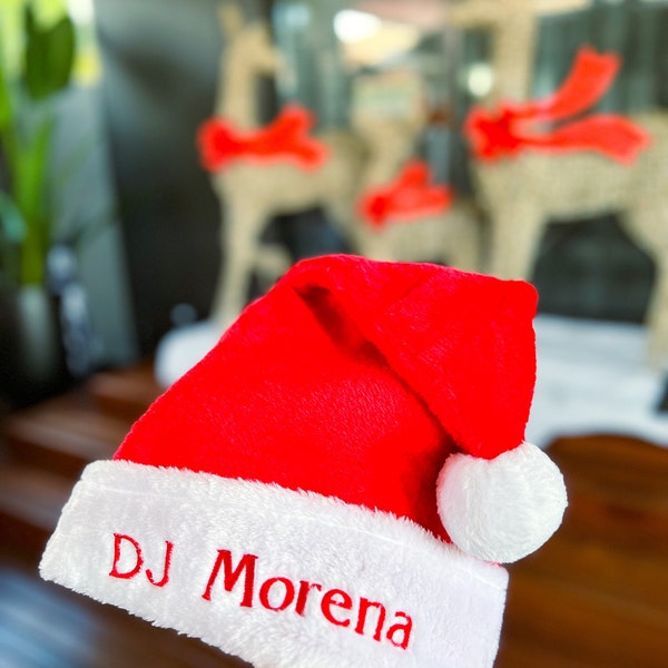 Christmas Plush Santa Hat With Custom Name or Text Embroidered - Etsy