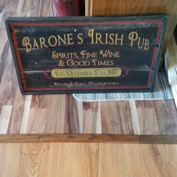 Custom Distressed Irish Pub Proprietor Sign - Rustic Hand Made Vintage ...