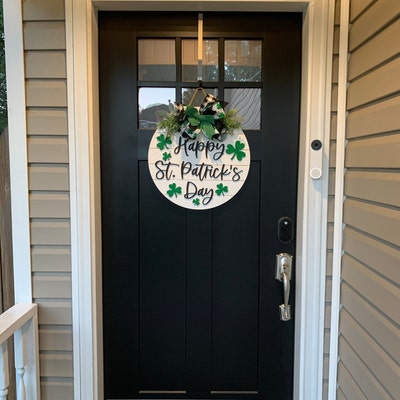 Front Door Decor, Happy St. Patricks Day Door Hanger, Clover Wreath ...