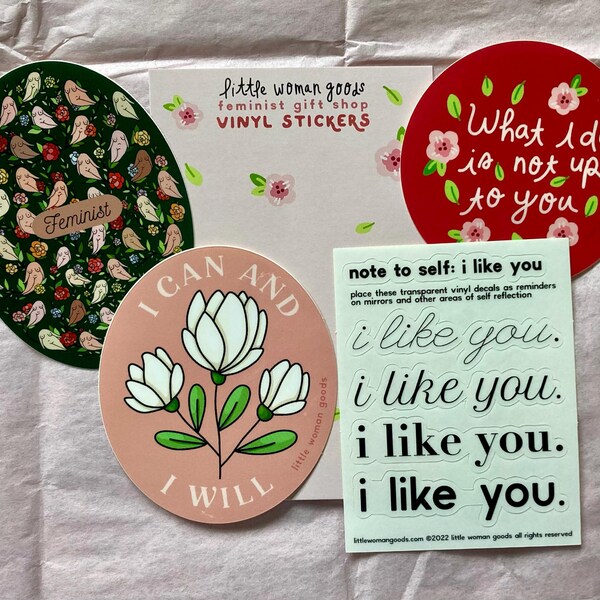 Positive Affirmation Sticker Illustrated Pink Feminist Vinyl Sticker ...