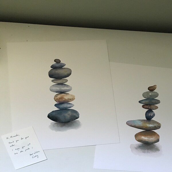 Stacked Rocks Watercolor Art Prints, Zen Stone Paintings (set of 2) - Etsy