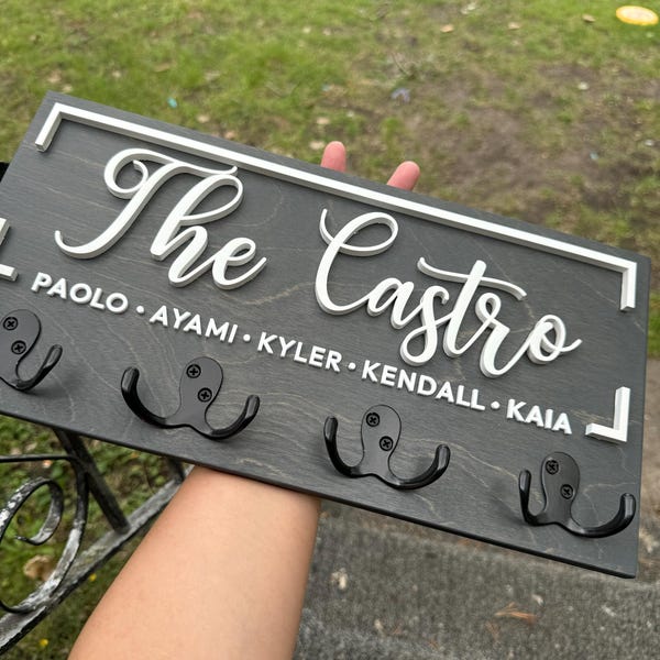 Personalized Key Holder for Wall • Family Name Key Rack • Housewarming ...
