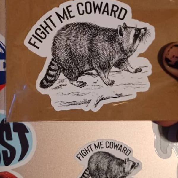 Fight Me Coward Raccoon Sticker, Raccoon Sticker Decal - Etsy