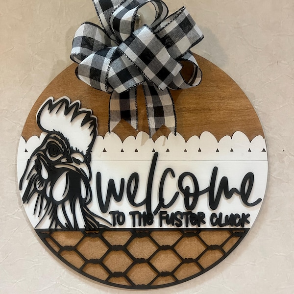 Welcome to the Fuster Cluck Door Hanger SVG, Rooster Laser Cut File ...