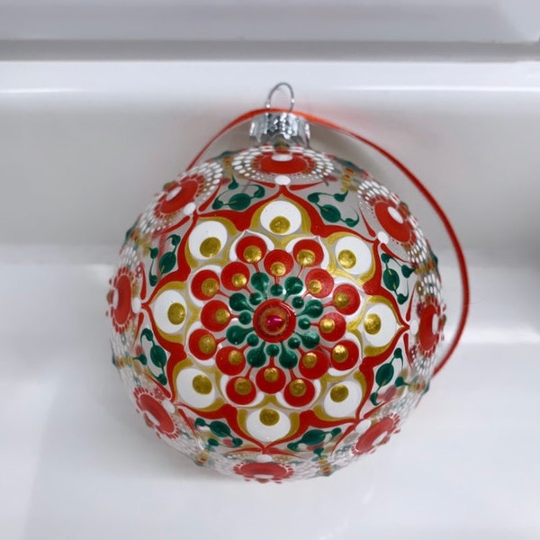 Bespoke Hand-painted Large Glass Mandala Christmas Bauble Ornament ...