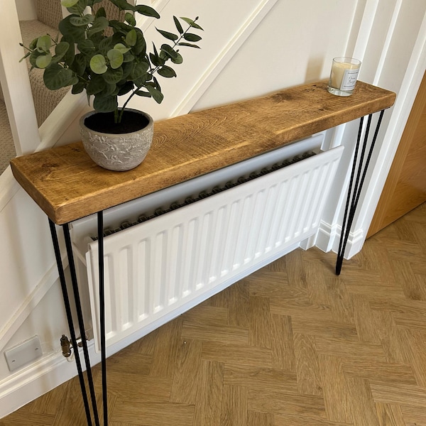 Hand-made Rustic Radiator Cover With Black Three Pin Hairpin Legs ...