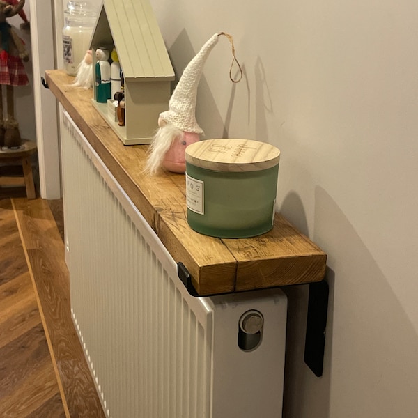 Hand Crafted Rustic Reclaimed Solid Pine Timber Radiator Shelf With ...