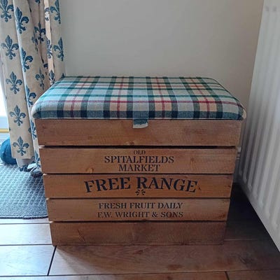 Large Wooden Storage Box With Fabric Upholstered Hinged Lid/seat - Etsy UK
