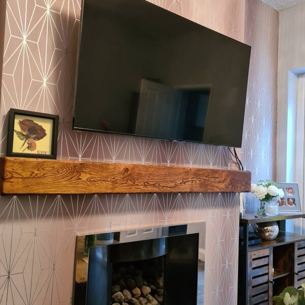 Rustic Oak Fireplace Mantel Beam: Aged Wood, Brackets Included (14cm X ...