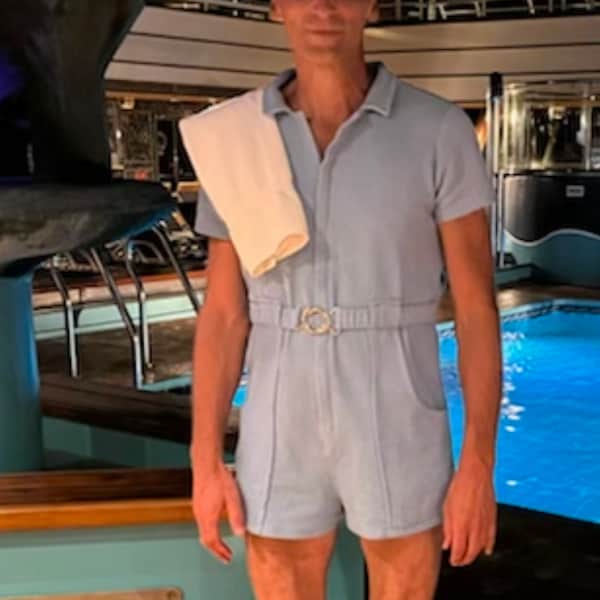 James Bond Blue Terrycloth Goldfinger Romper French Terry Jumpsuit Pool ...