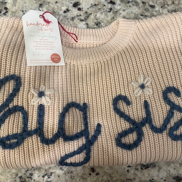 Big Sister Sweater for Big Sis Chunky Sweater for Baby Announcement Embroidered Pullover for Lil ...