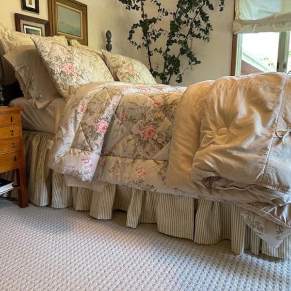 Ticking Stripe Dust Ruffle/bedskirt/green Ticking Dust Ruffle/dust ...
