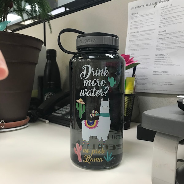 Llama Motivational Water Bottle, Drink More Water, No Prob-llama Hourly ...