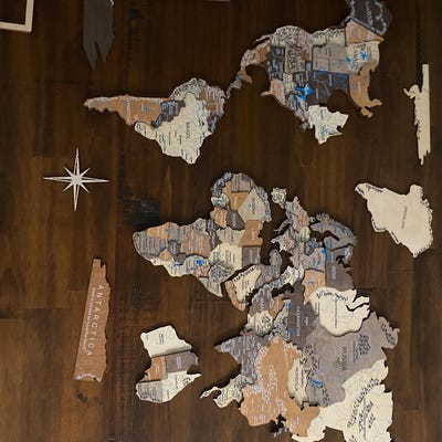 World Map on Board, 5th Anniversary Birthday Gift, Home Decor, Framed ...