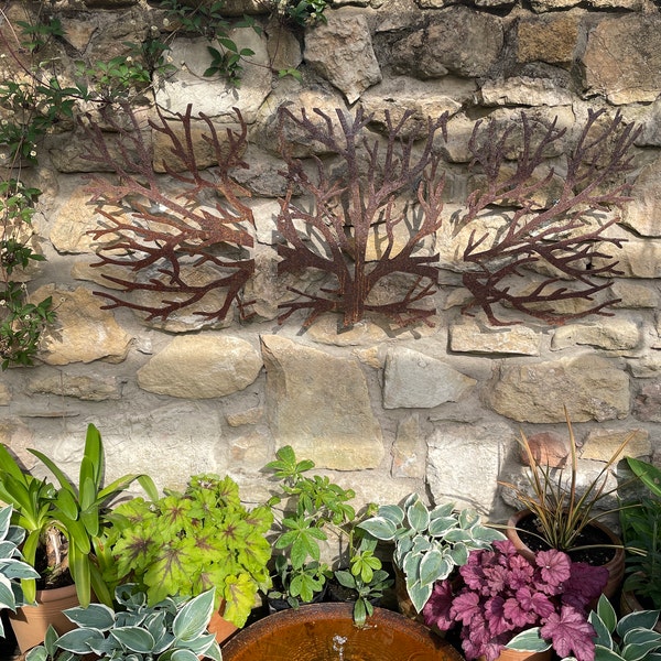 Metal Wall Art Decor 3D Sculpture 3 Piece Tree Brunch Modern Fireplace ...