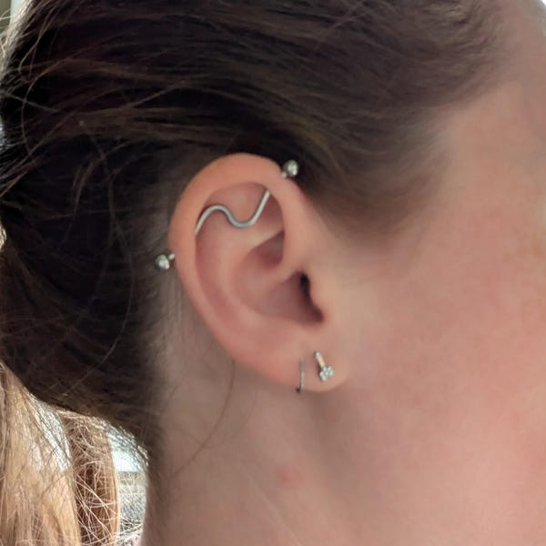 Industrial Barbell Waved Industrial Piercing - 16G 1 1/4" - 14G 1 1/4 ...