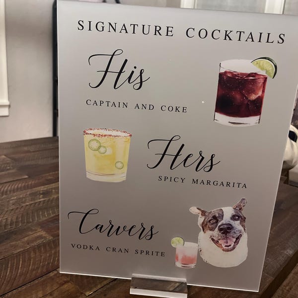 Art Deco Inspired Acrylic Bar Sign, Signature Drink Bar Menu, Wedding ...