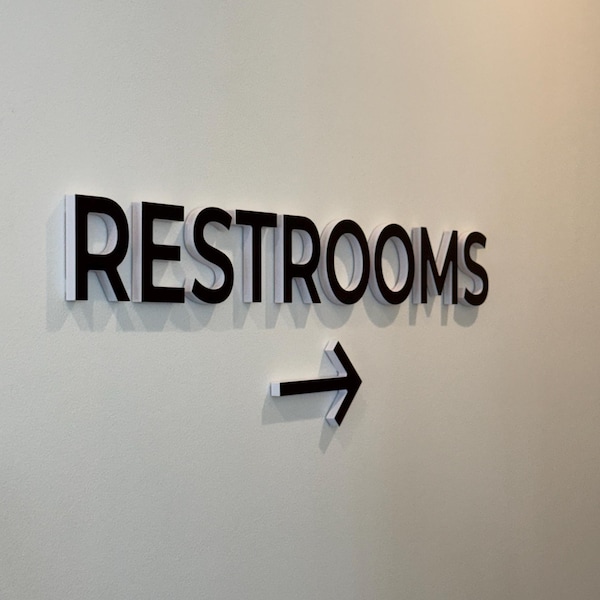 WASHROOM Sign With Arrow – Modern Restroom Wall Letters, Indoor/outdoor ...