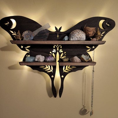 Luna Moth Shelf, Luna Moth Lamp, Luna Moth, Wooden Crystal Shelf, Luna ...
