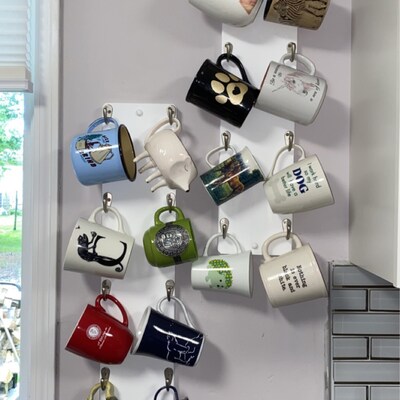 Vertical 10 or 12 Hook Mug Rack, Coffee Bar Ideas, Vertical Mug Rack ...