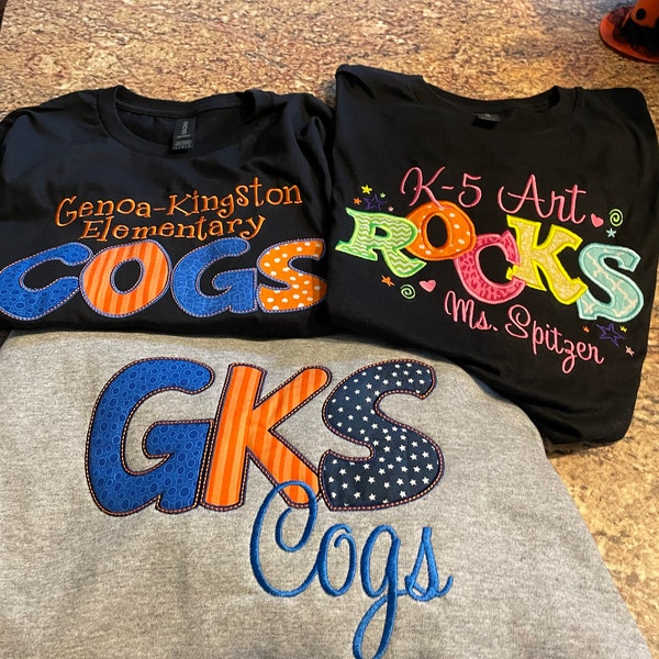 School Spirit, Applique Letters, School Spirit Shirt, Embroidered, High ...
