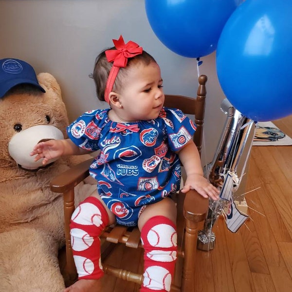Girls Chicago Cubs Romper Playsuit, Bubble Romper, Long Sleeve Romper ...