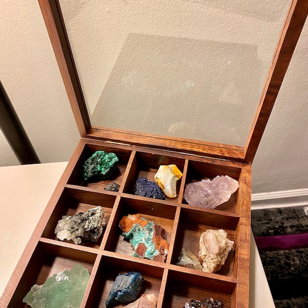 Wooden Rock Collection Box | Wooden Crystal Display | Mens Jewelry Box ...
