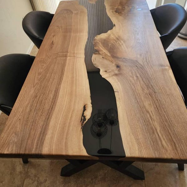 Custom Dining Table, Live Edge Epoxy Kitchen Table, Wood Epoxy Resin ...