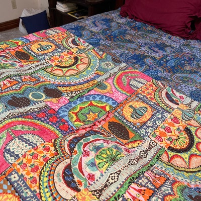 Indian Patchwork Quilt Kantha Quilt Handmade Vintage Quilts Boho King ...