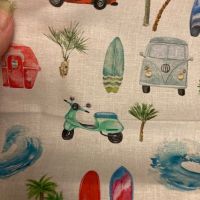 Vintage Beach Fabric by the Yard. Surfboards, Beach, Summer Fabric ...